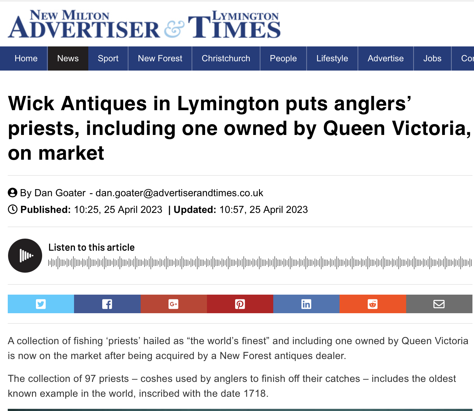 New Milton Advertiser - Wick Antiques in Lymington puts anglers ...