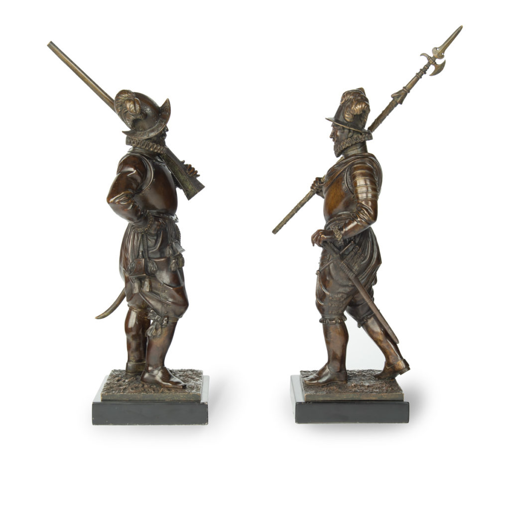 A pair of bronze standing figures of Spanish explorer and Conquistador ...