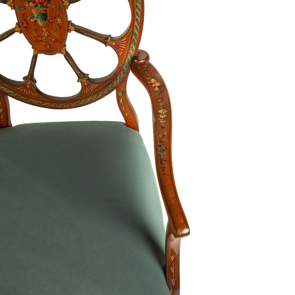 A late Victorian satinwood wheel back settee in the Chippendale style ...